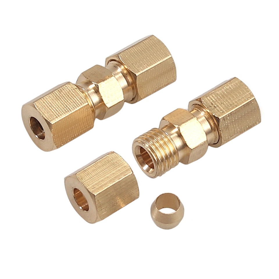 Straight Brass Brake Line Compression Fitting Unions for 3/16 OD Tubing ...