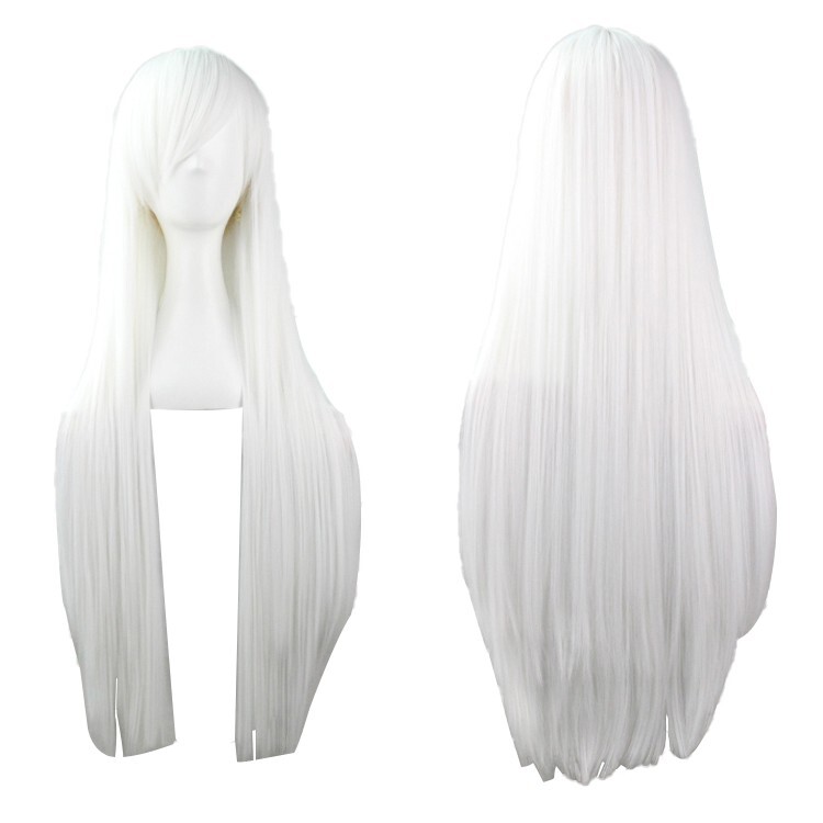 80cm Straight Sleek Long Full Hair Wigs Side Bangs Universal Headgear ...