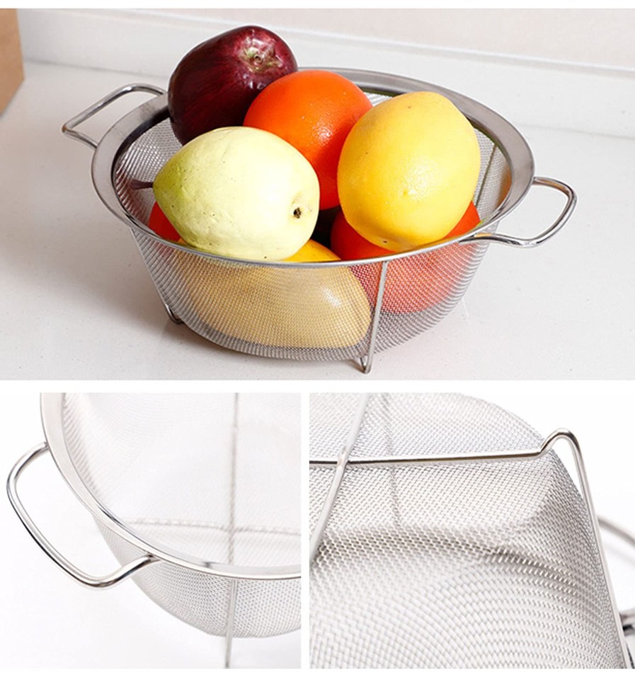 Stainless Steel Mesh Colander Strainer Basket, 2.5 Quart Fine Mesh Net ...