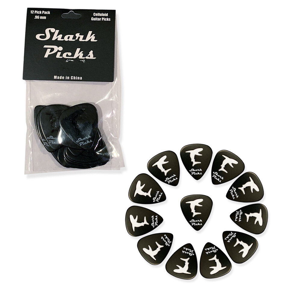 Shark Picks - Guitar picks 12 pack black with Shark grip hole .96mm ...
