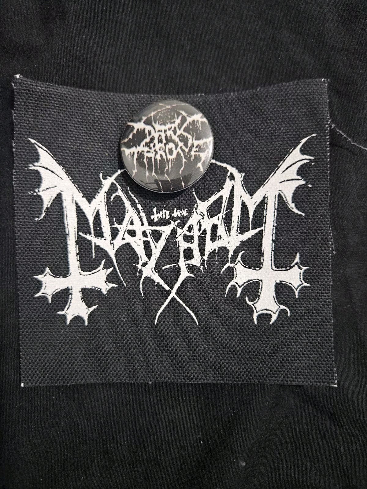 Mayhem Cloth Band Patch and Darkthrone Logo Pin Button Black Metal ...