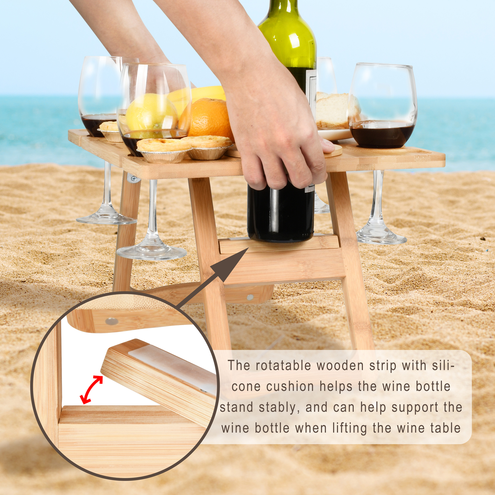 Wine Picnic Table Folding Portable Bamboo Snack &Cheese Tray for ...