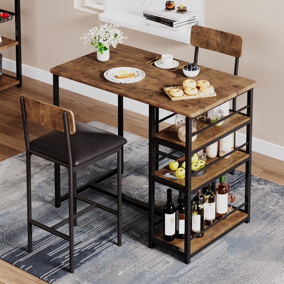 Dining Table Set with 2 Hight Chairs Bar Stools Dinette for Small Space ...