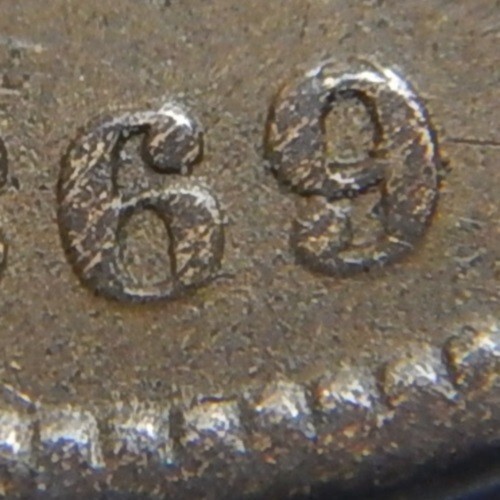 Indian head cent/penny 1869 Snow 3 repunched date 9 over 9 nearly full ...