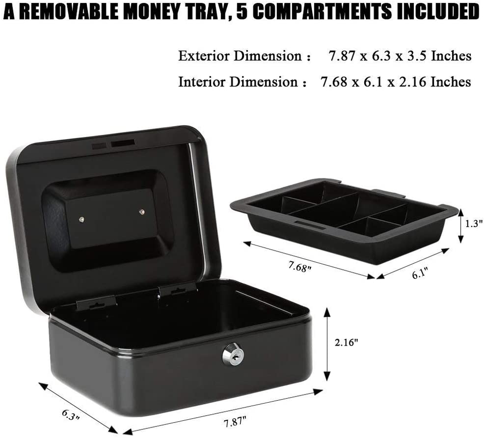 KYODOLED Medium Cash Box with Combination Lock Safe Metal Money Box ...