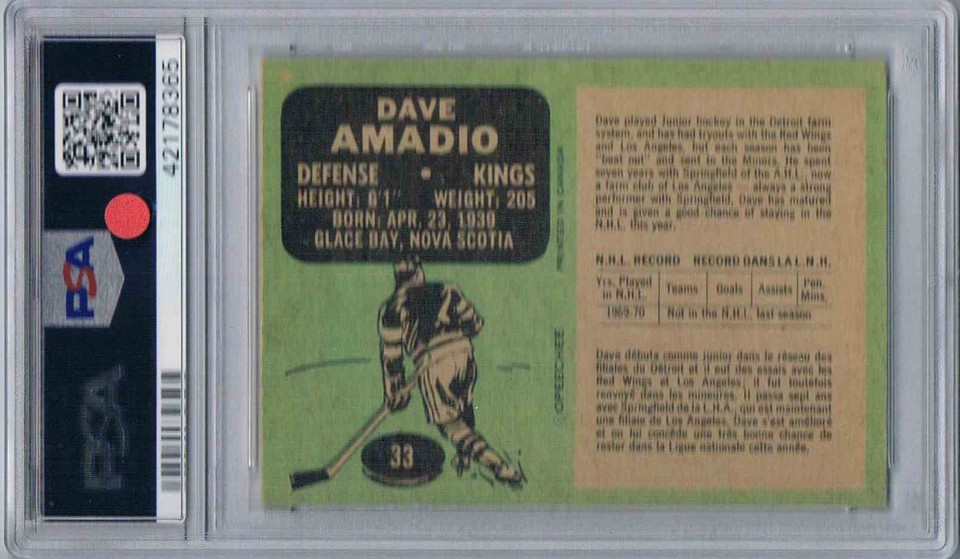 1970-71 O-PEE-CHEE DAVE AMADIO PSA 8 LOS ANGELES KINGS #33 | eBay