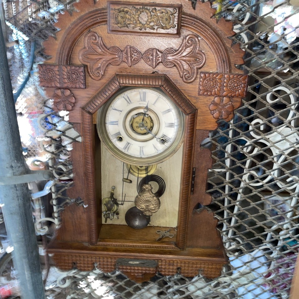Rare 1897 Antique Wood Clock with alarm Made Ingram Co. Bristol Conn ...