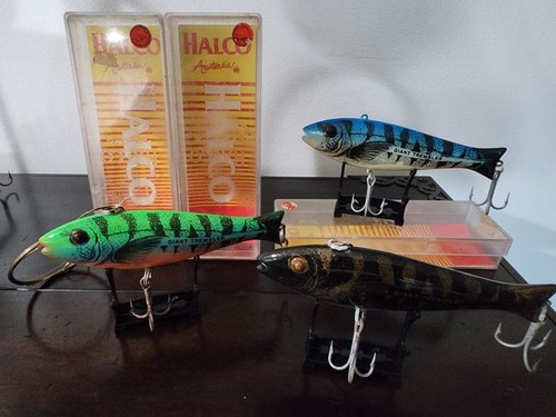 Vintage Halco Giant Trembler Lot of (3) 7” 125g Rainbow Baitfish Black ...