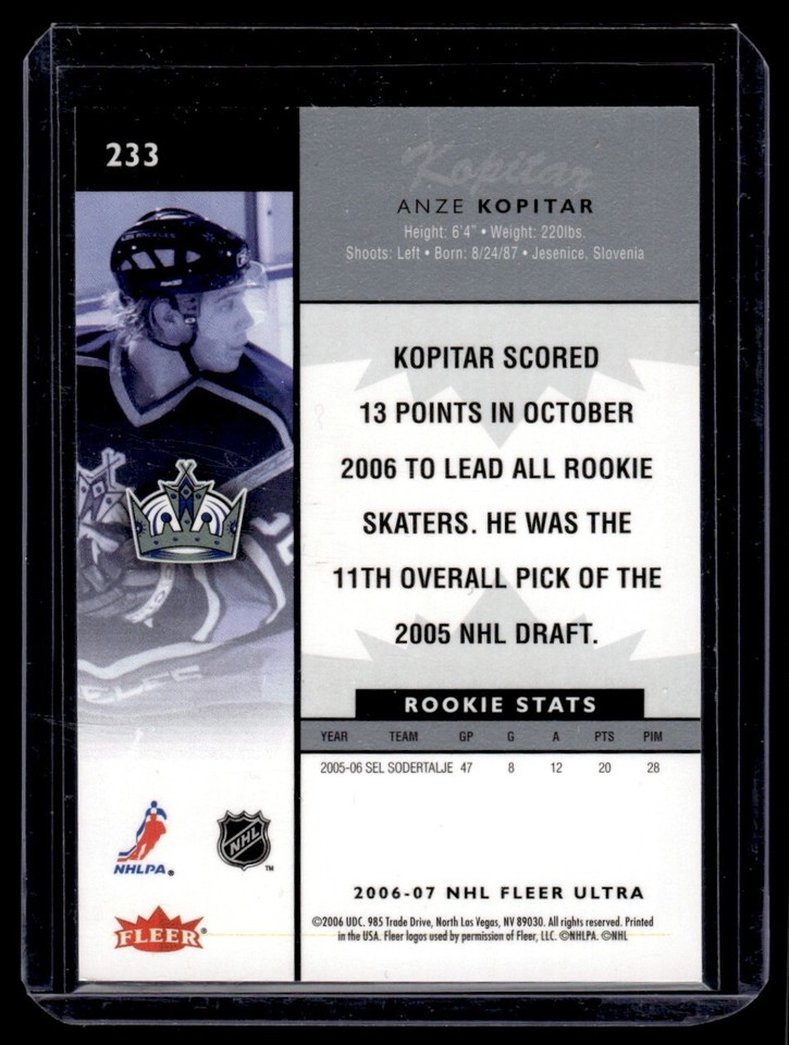 2006-07 Fleer Ultra Hot Prospects Rookie Anze Kopitar RC Los Angeles ...