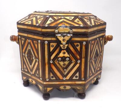 LARGE ANTIQUE MOROCCAN OCTAGONAL CASKET - CAMEL BONE & SILVER INLAY ...