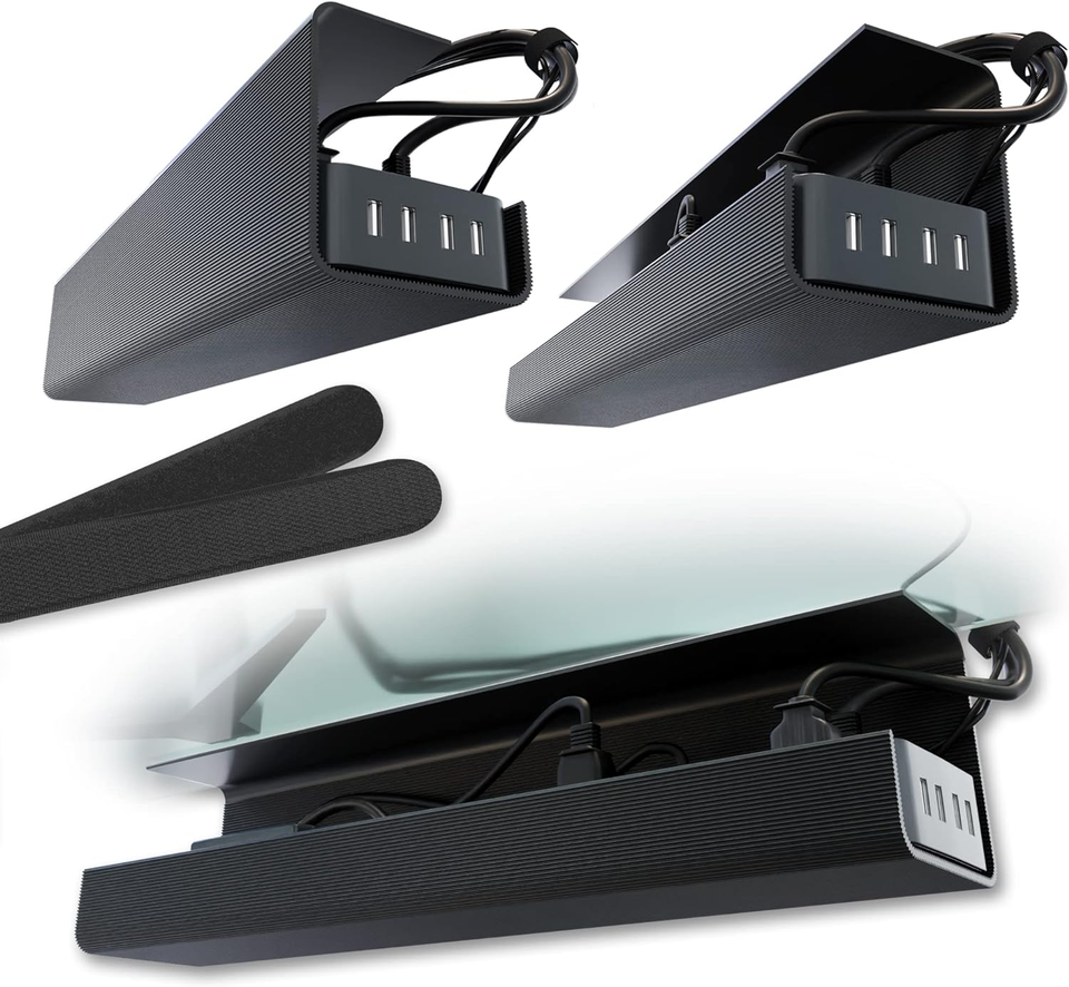 No-Screw under Desk Cable Management Tray - Self-Adhesive Installation ...