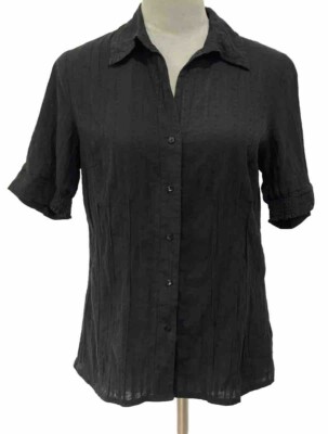 Black Button Up Top Collared Blouse W Islet Forever21 L Business Casual ...