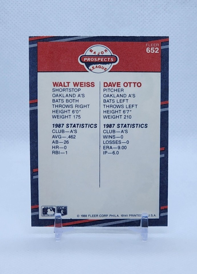 1988 Fleer Major League Prospects WALT WEISS DAVE OTTO ATHLETICS #652 ...