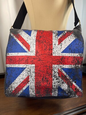 Robin Ruth Blk Union Jack British Flag Canvas Messenger Crossbody Bag ...