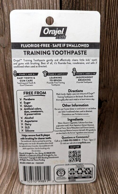 Orajel Kids Training Toothpaste & Brush Stage 2 Flouride Free Green Exp ...