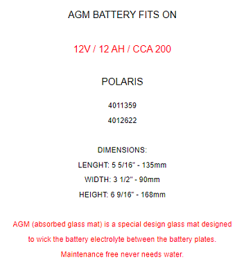 Ytx14Ah-Bs AGM Battery for Polaris 4011359 4012622 | eBay
