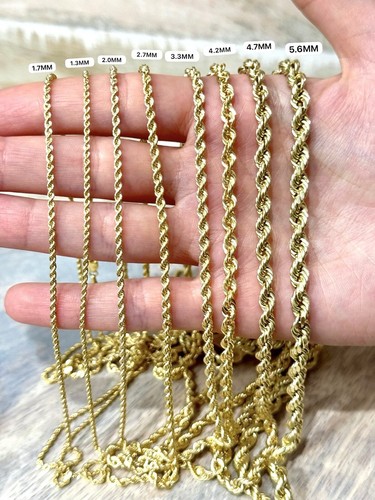 10K Yellow Gold 1.5mm-10mm Diamond Cut Rope Chain Bracelet Mens Women 7 ...