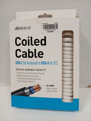 Inland Coiled USB-C To USB-A Keyboard Cable to PC White | eBay