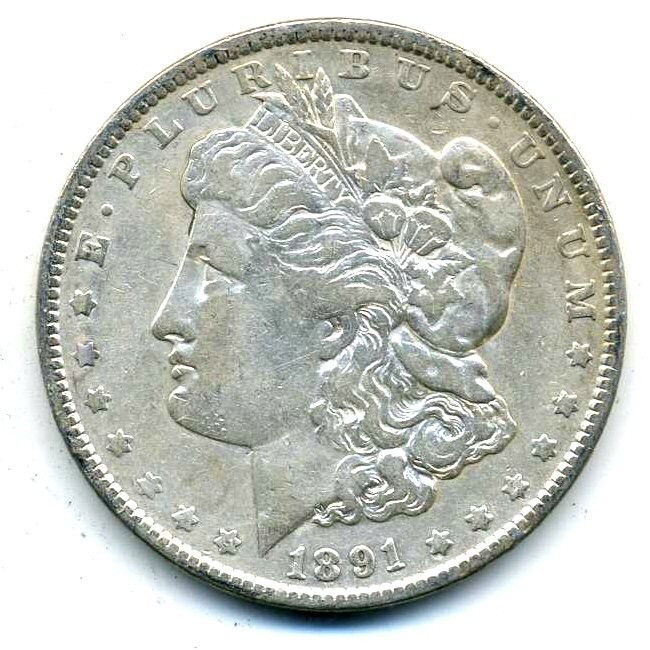 1891 P XF Morgan Dollar 100 Cent American 90% Silver $1 US EXTRA FINE ...
