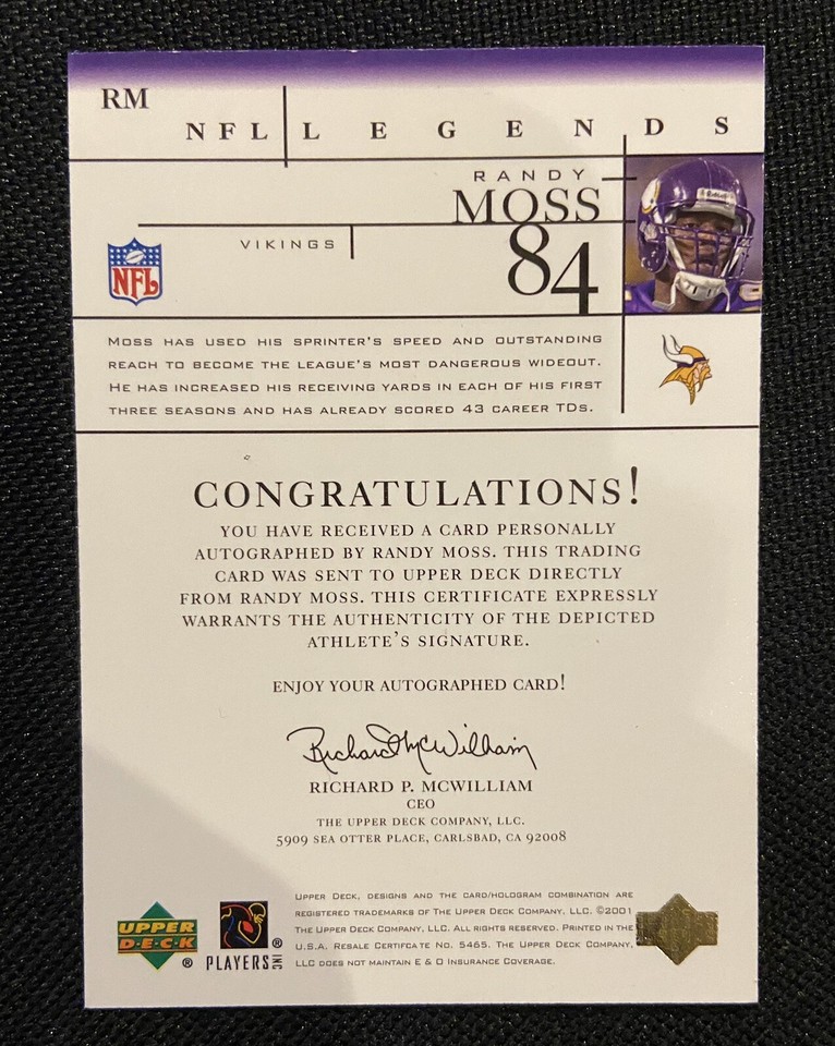 2001 UD Legends RANDY MOSS AUTO /50 Upper Deck Autograph SP SSP | eBay