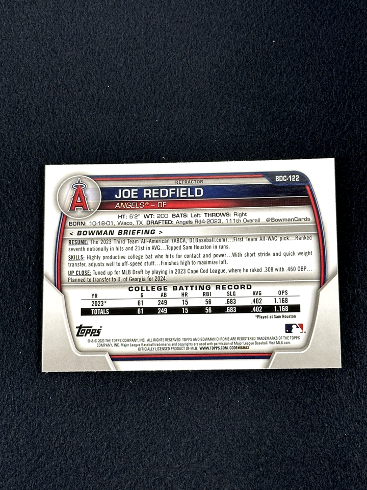 2023 Bowman Draft JOE REDFIELD 1st Bowman Chrome Refractor #BDC-122 LA ...