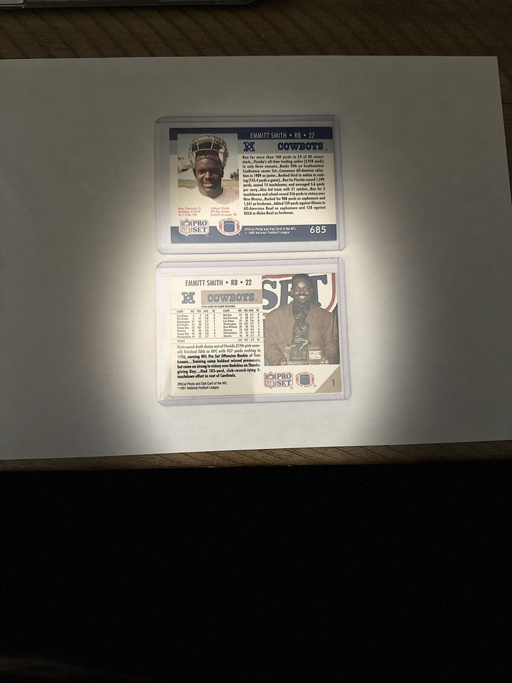 1990/91 NFL Pro Set Emmitt Smith Rookie and Rookie of the Year (2) Card ...