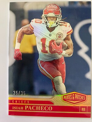 Last on Print - 2023 Panini Plates & Patches - Gold #77 Isiah Pacheco ...