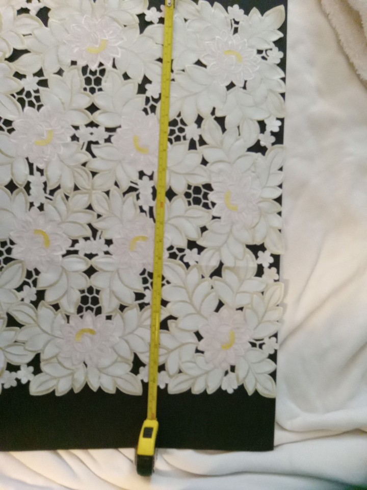 Square Doily, Mantel Scarf with Ivory Fabric Pastel Accents Floral ...