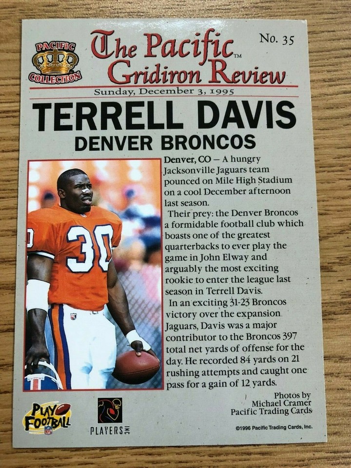 1996 Pacific Trading Cards Pacific Collection Terrell Davis Denver ...