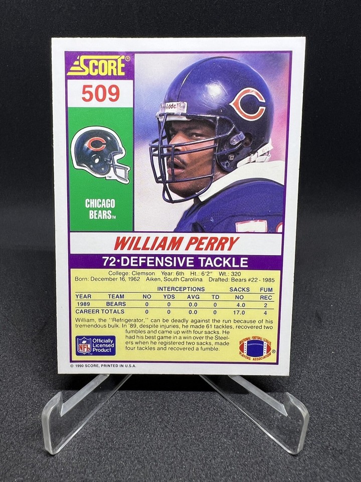 1990 Score William "Fridge" Perry Chicago Bears NFL Football Card #509 ...