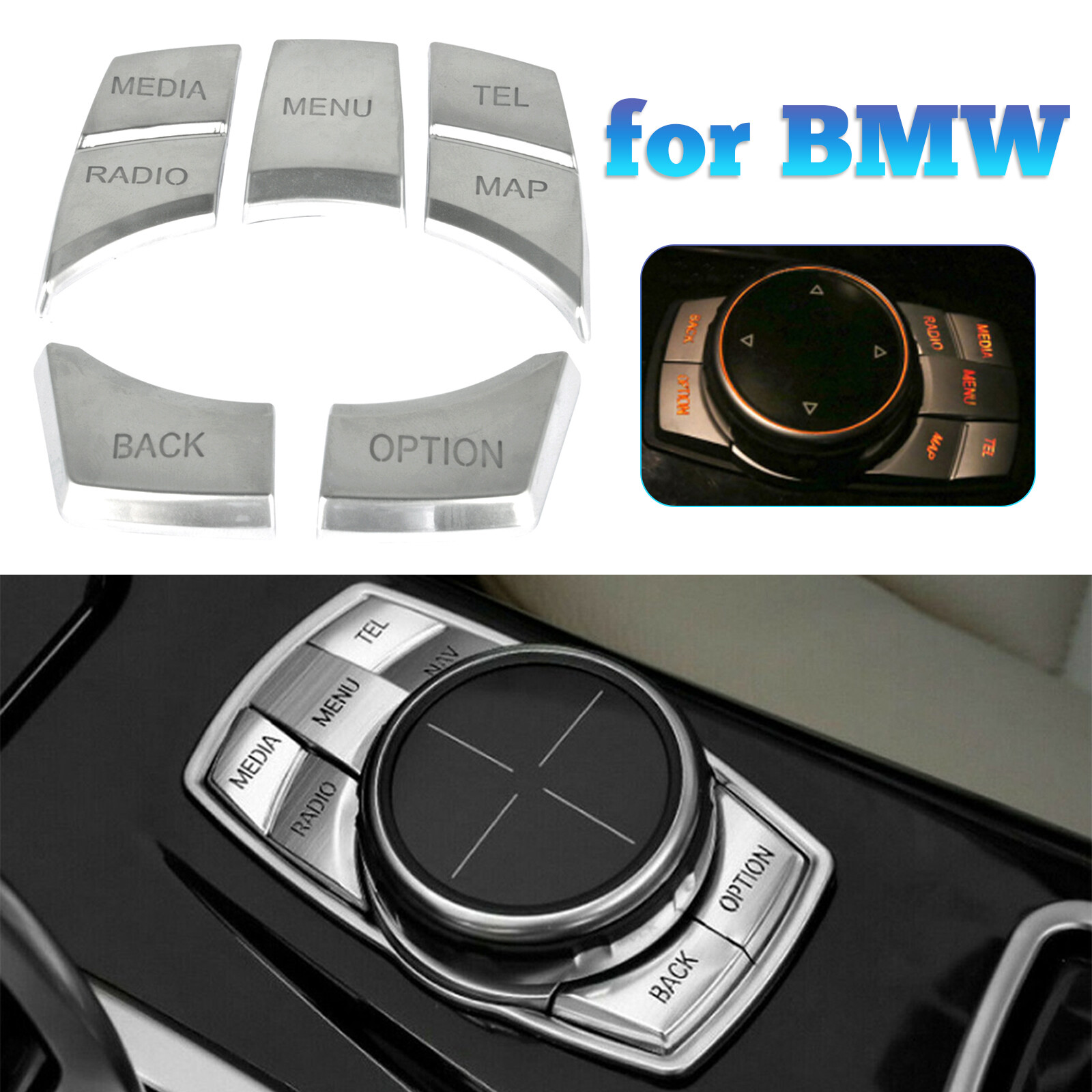 Silver 7-Button Decoration Trims For BMW Multimedia iDrive Knob Control ...