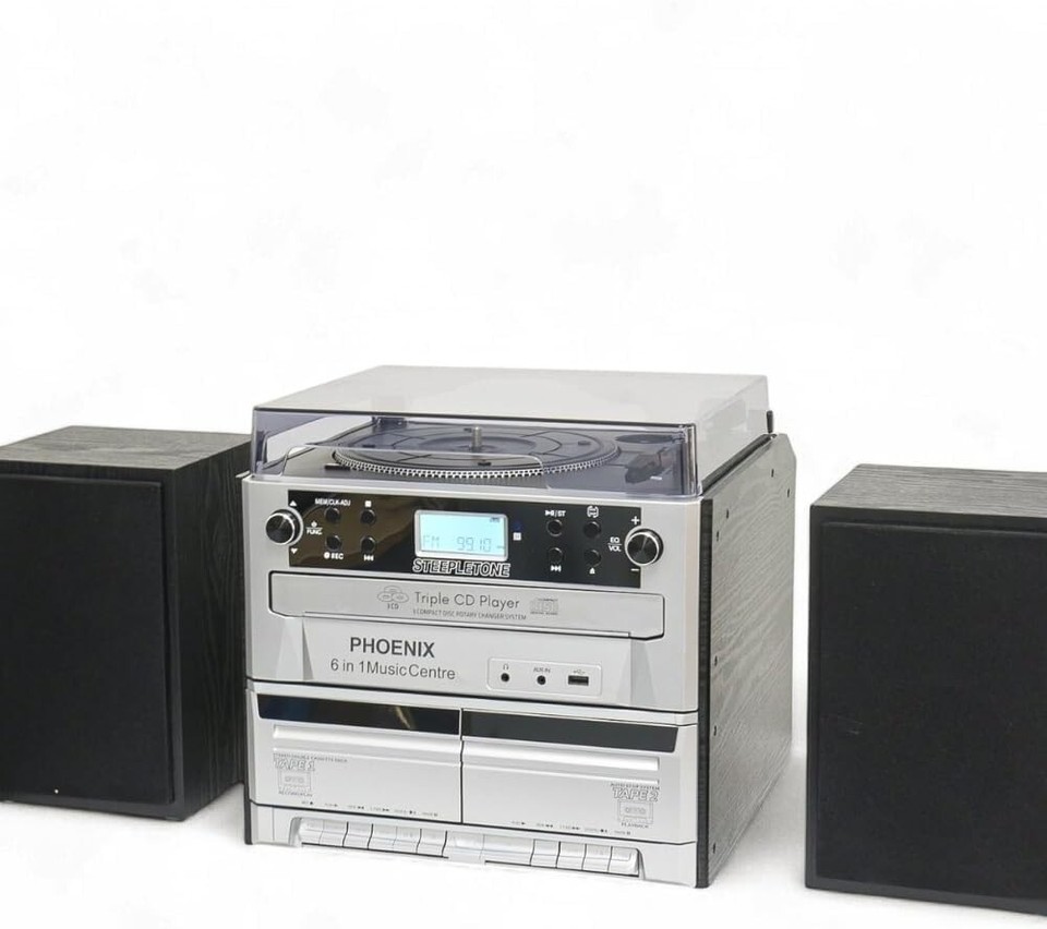 Steepletone Phoenix 6-in-1 Music Centre Bluetooth CD Record Player FM ...