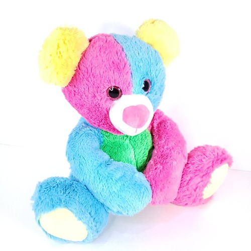 CalPlush Color Block Bear Plush Sparkly Eyes Soft Stuffed Animal Gift ...