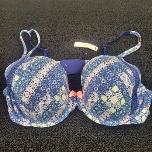 Victorias Secret 38 C Lined Demi Bra Underwire Blue Floral Body By ...