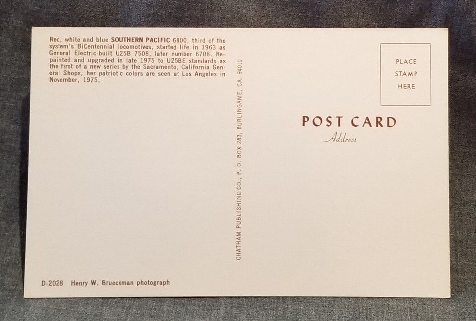 LMH Postcard SOUTHERN PACIFIC Spirit '76 Bicentennial SP 6800 GE U25B ...