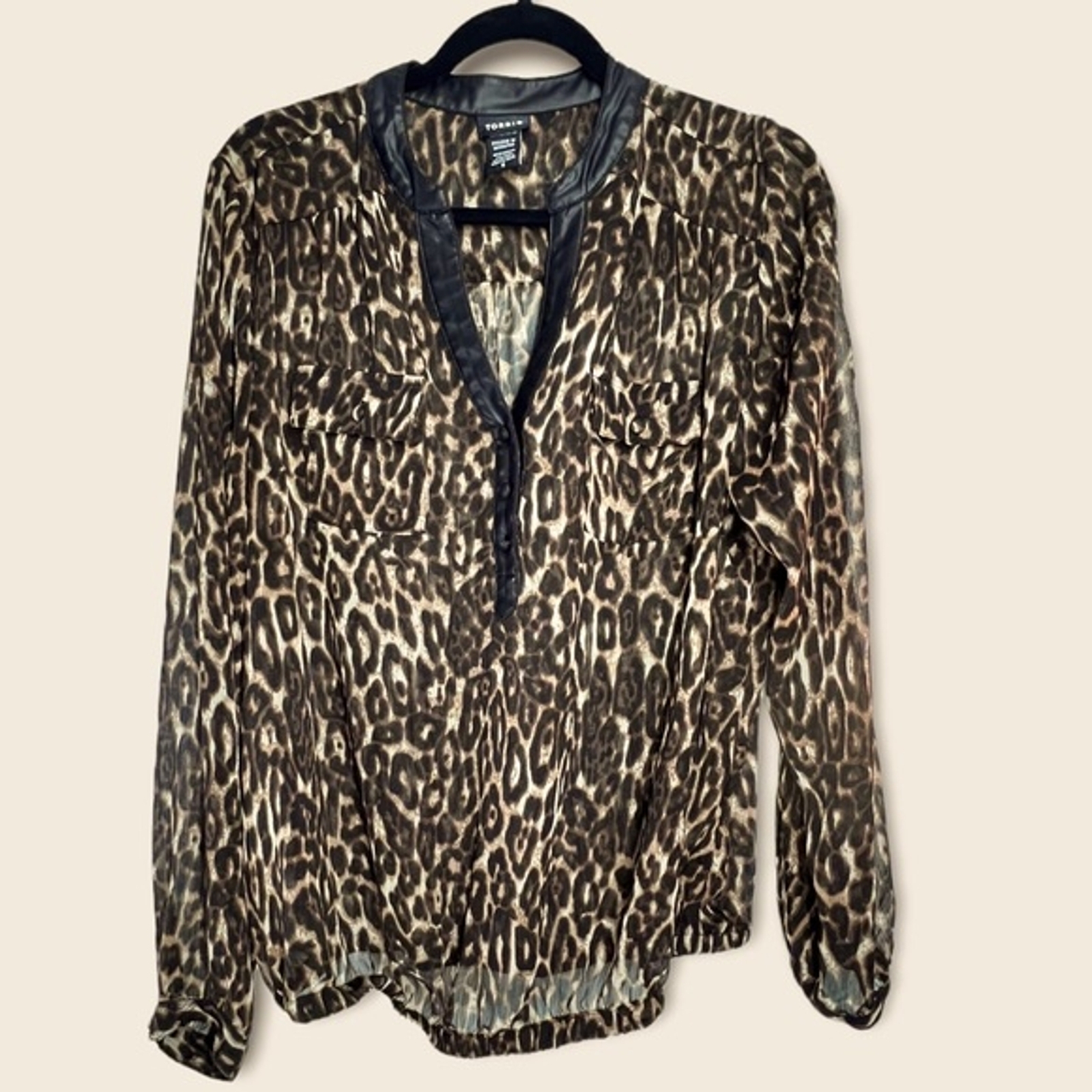 Torrid Animal Print Banded Blouse w/ Faux Leather Neckline 0 = Large ...