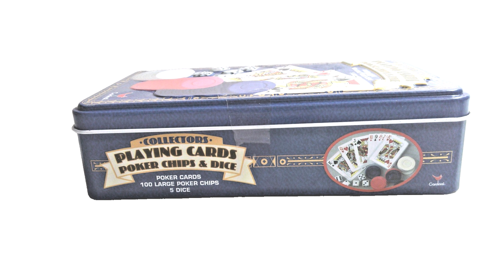 Vintage Cardinal Collectors Playing Cards Poker Chips & Dice Tin Game ...