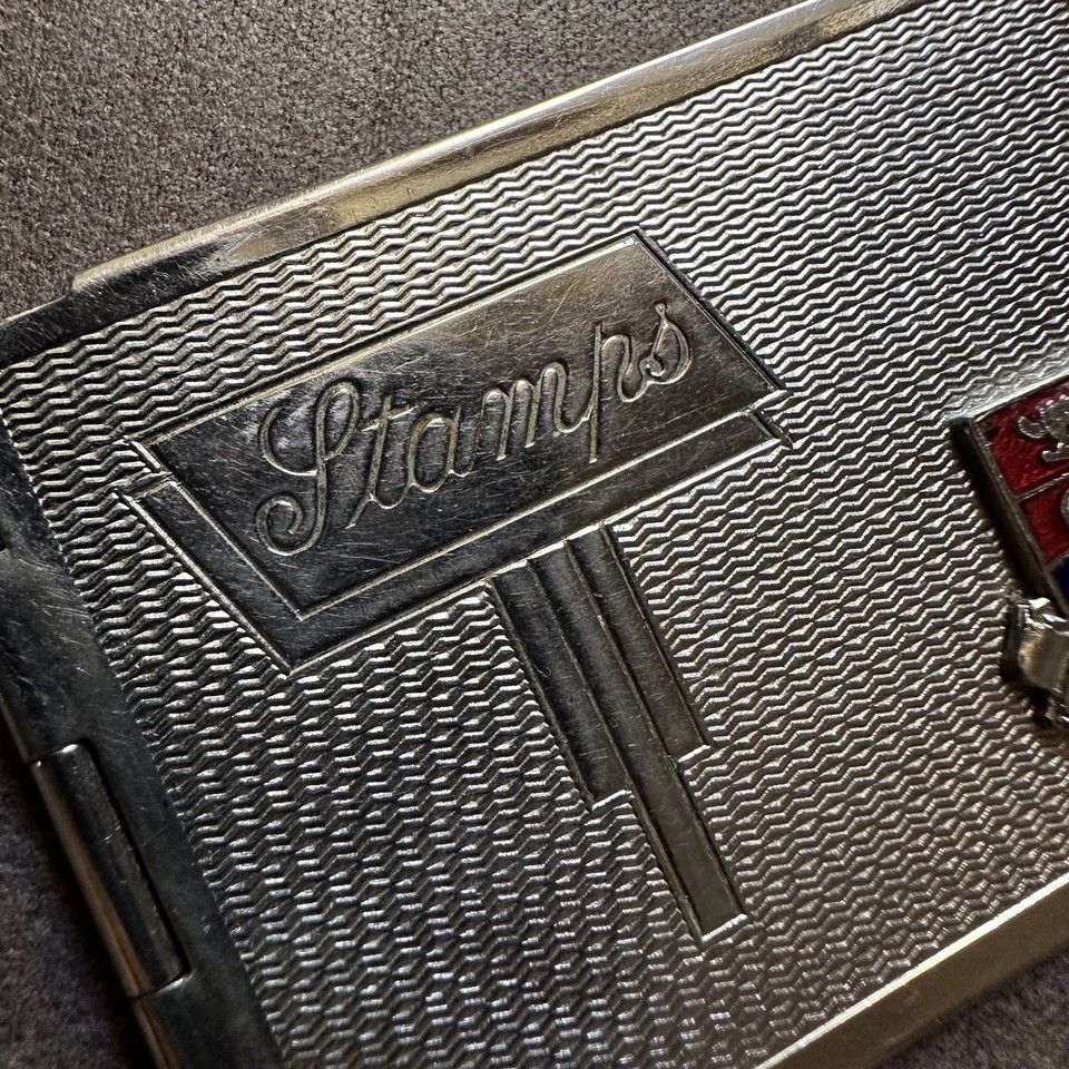 VINTAGE ARMS OF MAIDSTONE CREST ART DECO FOLDING CHROME POSTAGE STAMP ...