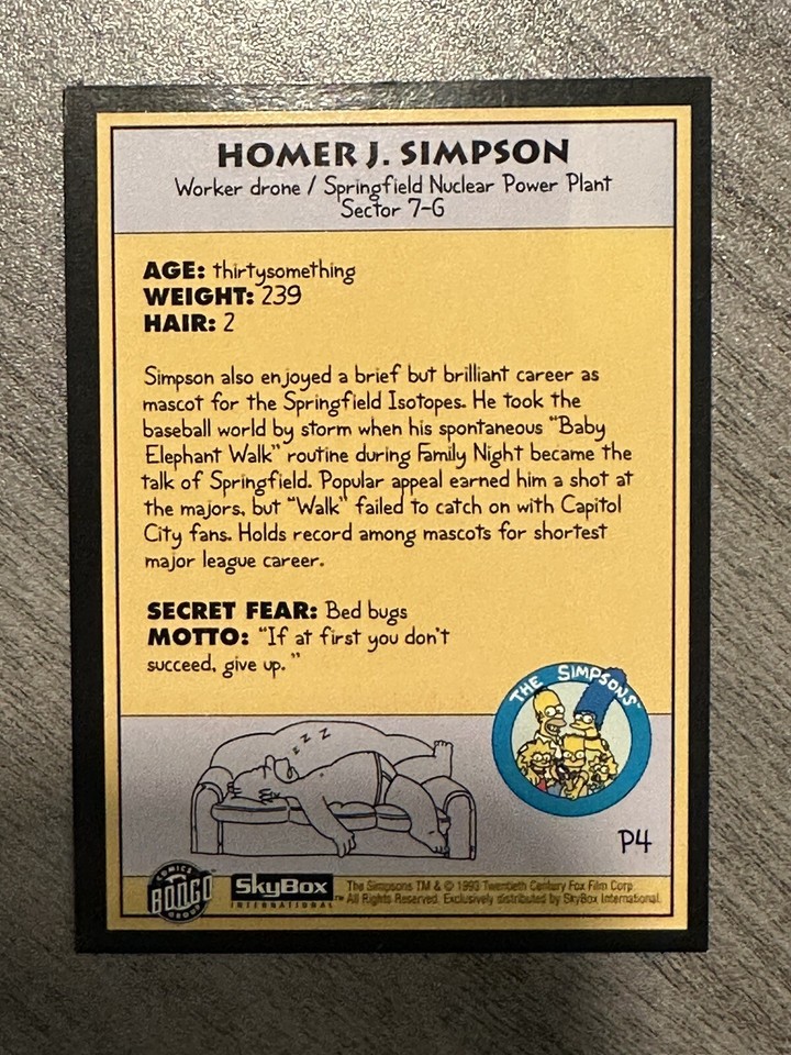 1993 SkyBox The Simpsons Homer Simpson Promo Card P4 | eBay