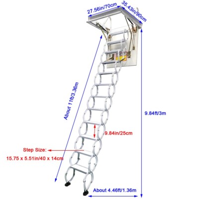 All White Attic Pull Down Ceiling Ladder Stairs Folding Loft Ladder ...