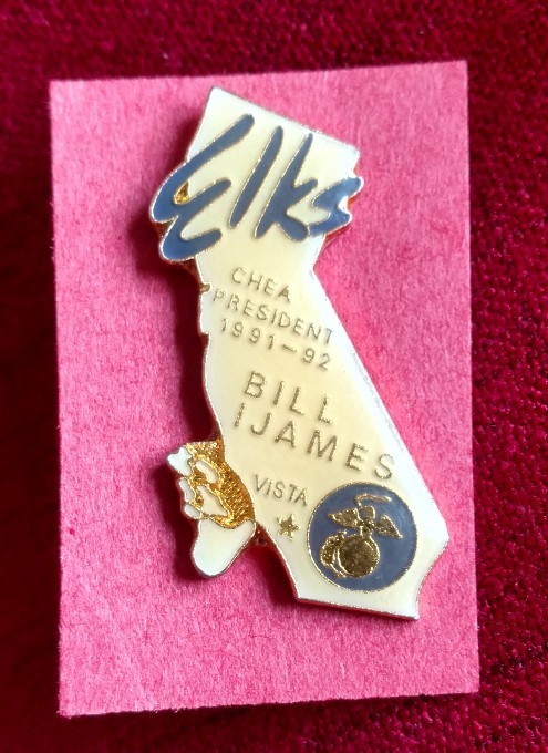 Elks Chea President 1991-92 - Vista, California - Bill I James - Enamel ...