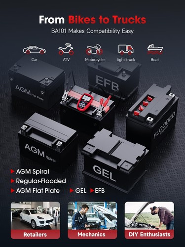 ANCEL BA101 Car Battery Tester 12V Digital Automotive Alternator Meter ...