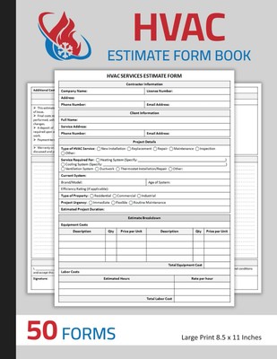 HVAC Estimate Form Book: HVAC Technician Service Estimating Sheets | 50 ...