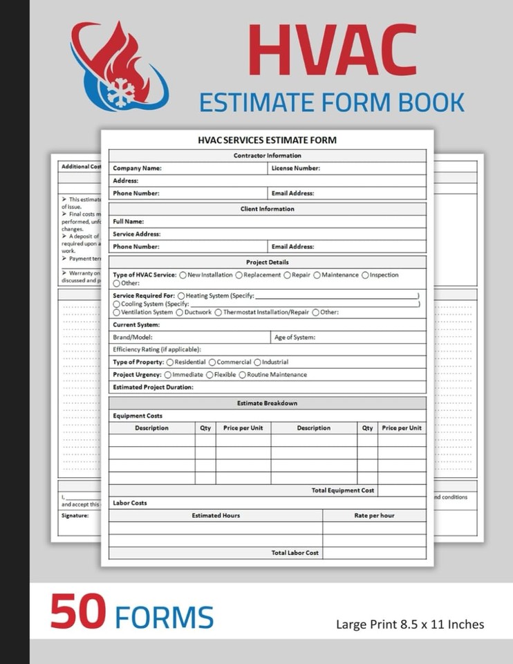 HVAC Estimate Form Book: HVAC Technician Service Estimating Sheets | 50 Forms | eBay