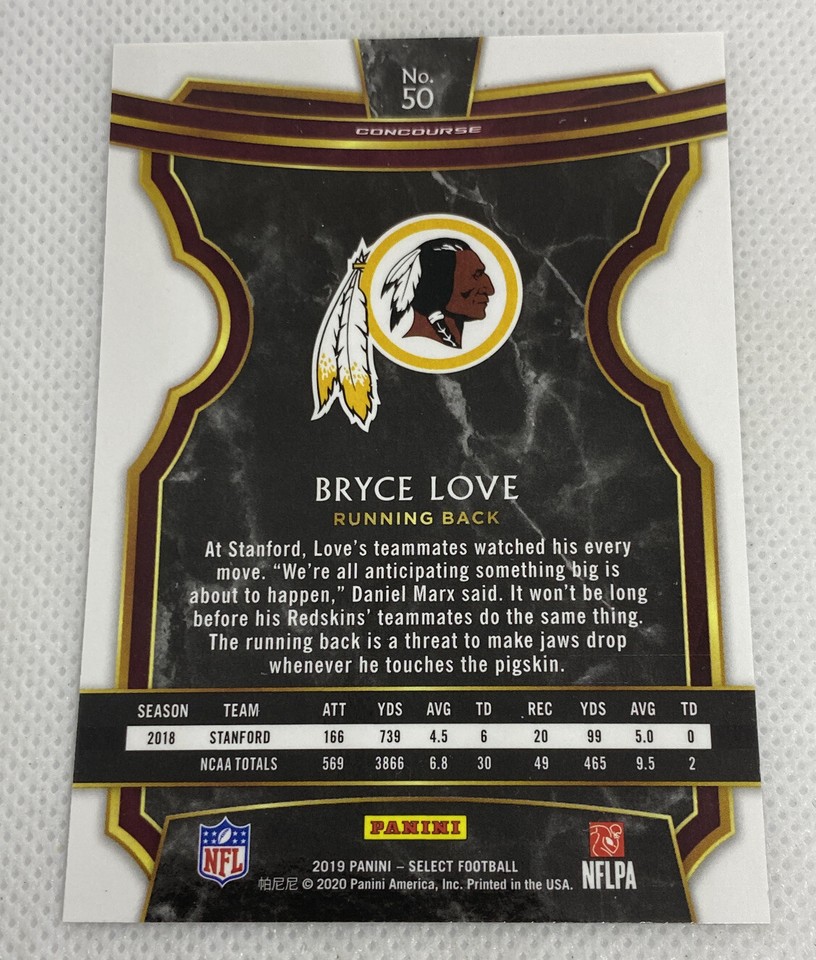 2019 Panini Select Bryce Love Concourse Level Rookie Card Washington ...