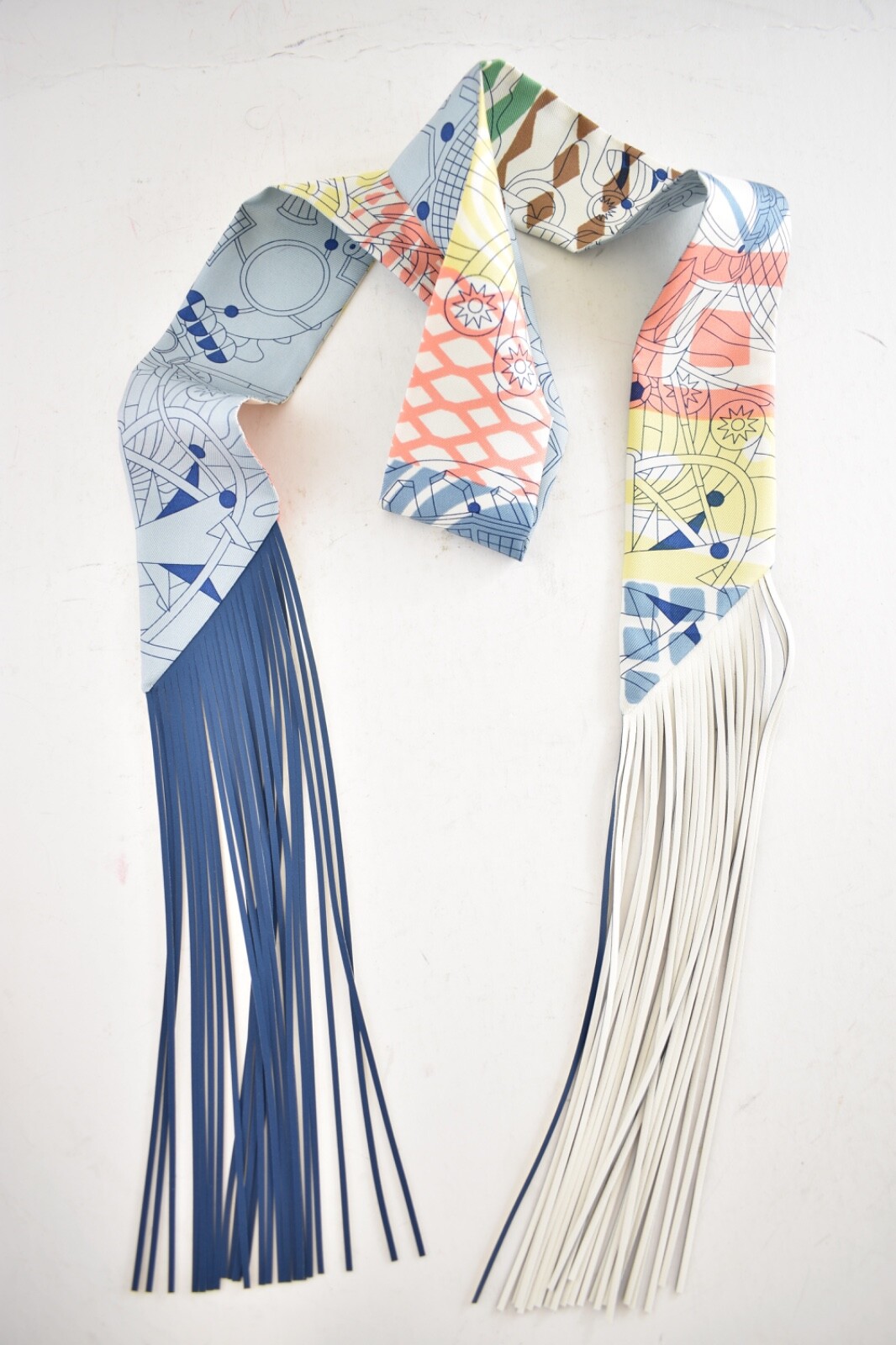 Hermes Au Bloc Fringe Blue White Leather Multi Fringed Handbag Bag ...