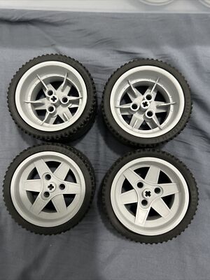 LEGO Technic Racing Set Of 4 TIRES and 4, 3 Pinhole Gray Rims Wheels 68 ...