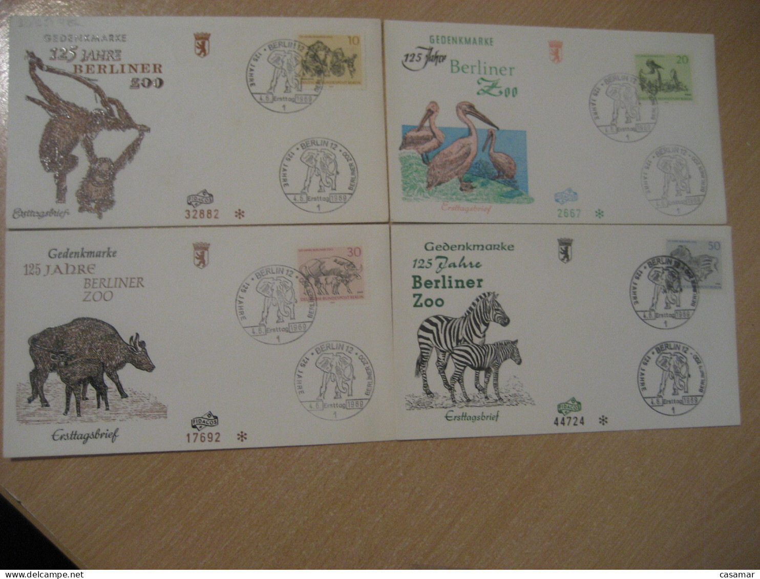 BERLIN 1969 Yvert 310/3 Zoo Elefant Elefanten Orang-Utan Zebra Gaur ...