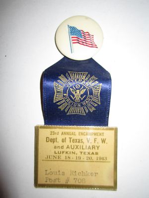 1943 VETERANS FOREIGN WARS RIBBON - V.F.W. - DEPT OF TEXAS - NICE - TUB ...