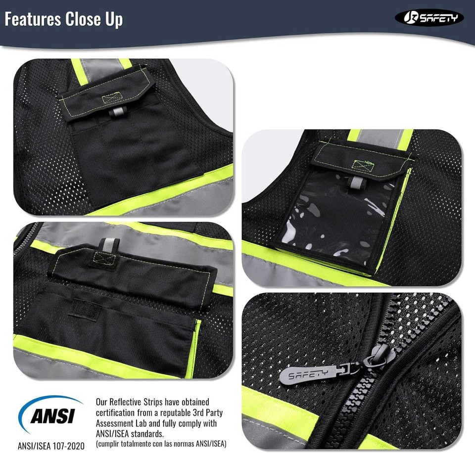 Reflective Safety Vests High Visibility Vest w Pockets Mesh ANSI/ISEA ...